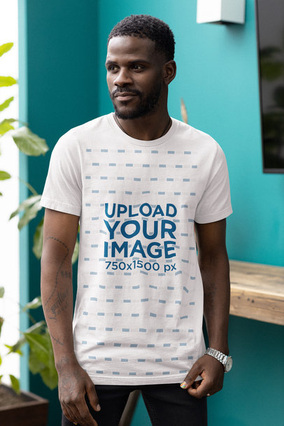 Placeit Mockup Of A Bearded Man Wearing A Bella Canvas Rounded Neck T