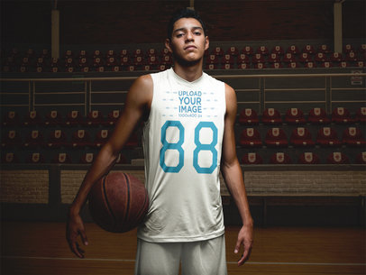 Placeit - Basketball Jersey Maker - Portrait of a Teen Player in the Court