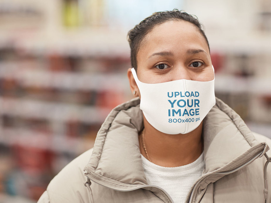 Placeit - Mockup of a Woman Wearing a Face Mask at a Convenience Store