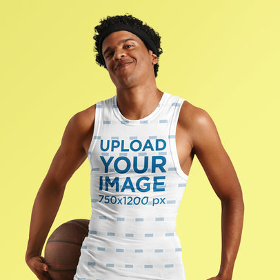 Placeit - Tank Top Mockup Featuring a Smiling Basketball Player Man ...