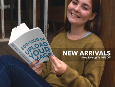 Placeit - Facebook Ad - Smiling Woman Reading a Book Mockup