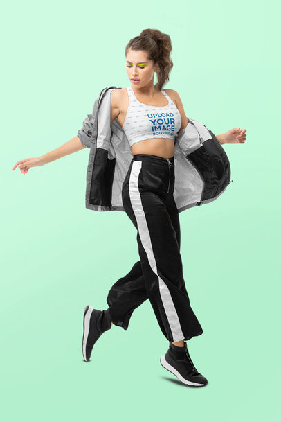 Placeit - Sports Bra Mockup of a Woman with a Trendy Look in a Dynamic Pose