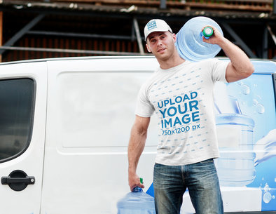 Placeit - T-Shirt and Dad Hat Mockup Featuring a Strong Man Carrying a ...