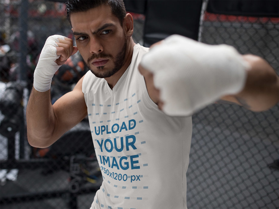 Placeit - Sports Mockup of a Man Throwing a Hook While Wearing a ...