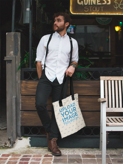 Placeit - Gentleman Carrying a Tote Bag Mockup While on the Street