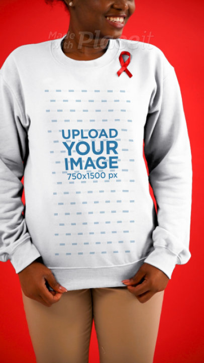 Placeit - Sweatshirt Video of a Woman with an AIDS Awareness Red Ribbon