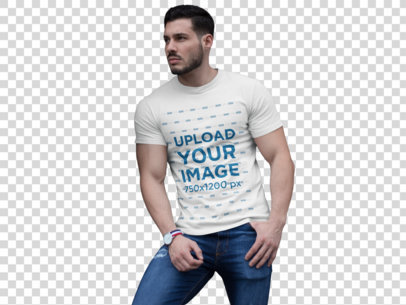 Placeit - Transparent Buff Man Wearing a T-Shirt Mockup While Lying ...