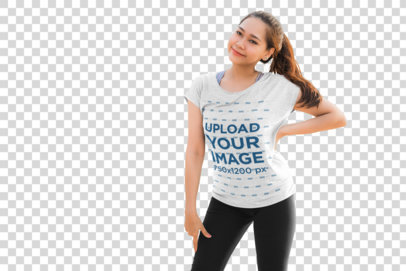 Placeit - Transparent T-Shirt Mockup of a Smiling Woman Posing