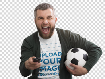 Placeit - Transparent T-Shirt Mockup of a Man Watching a Soccer Match