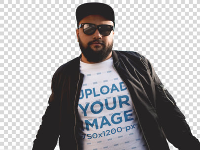 Placeit - Transparent Round Neck T-Shirt of a Cool Guy with Sunglasses
