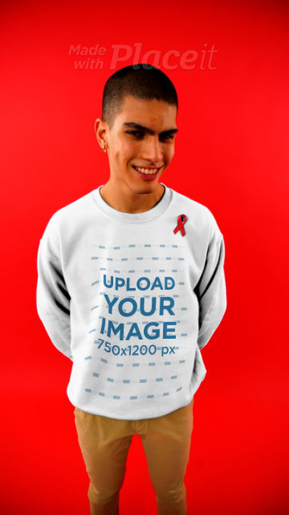 Placeit - Sweatshirt Video of a Man Wearing a Red Ribbon for World AIDS Day