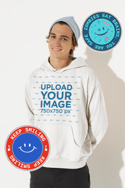 Placeit - Pullover Hoodie Mockup of a Smiling Man at a Studio ...