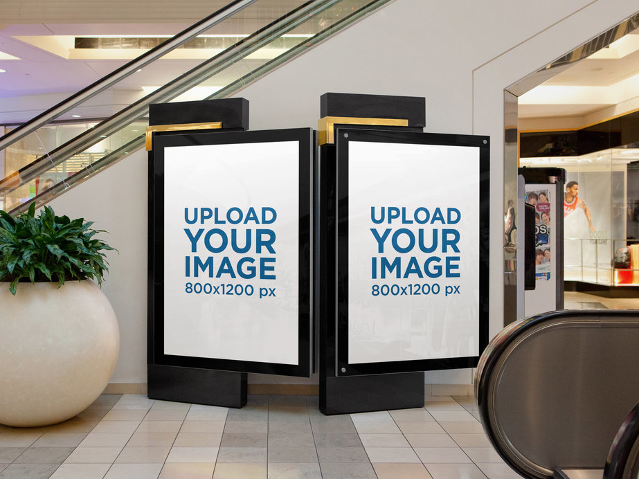 Placeit - Billboard Mockup, Two Mall Billboards at an Escalator