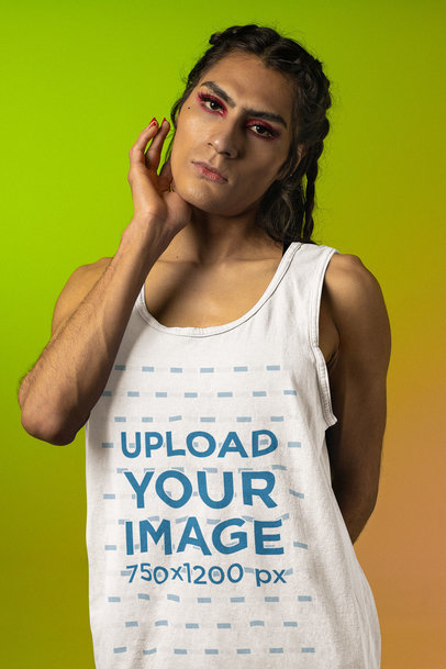Placeit - Tank Top Mockup of a Trans Woman with Long Hair Posing in a ...