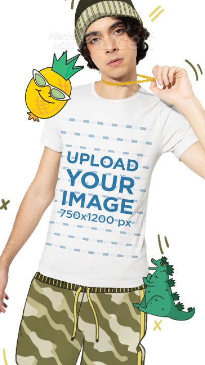 Placeit - T-Shirt Video of a Bold Young Man Featuring Animated Sticker ...