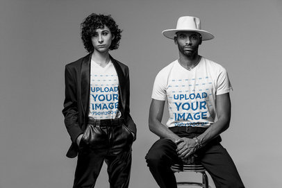 Placeit - Monochromatic Mockup Featuring Two Men Wearing V-Neck T-Shirts