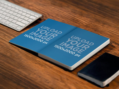 Placeit - Double Page Notebook Mockup on Wooden Desk