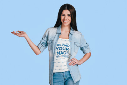 Placeit - Tank Top Mockup of a Smiling Woman Pointing at Something