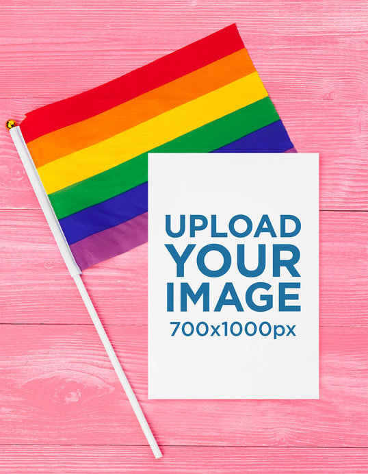 Placeit - LGBT-Themed Mockup Featuring a Flyer and a Pride Flag