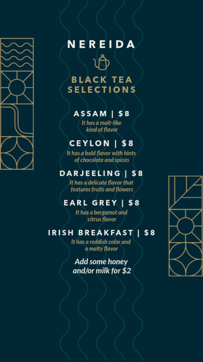 Placeit - Tea House-Themed Menu Maker Featuring Black Tea Selections