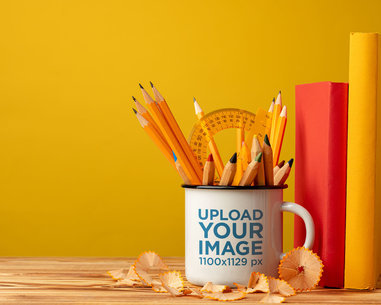 Placeit - Back-To-School Mockup of an Enamel Mug With Pencils and ...