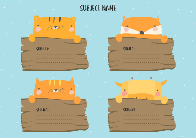 Placeit - Name Tag Sticker Maker with Animals Hiding Behind Tree Logs