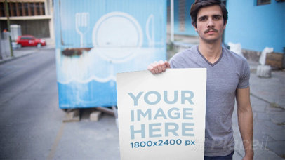 Placeit - Stop Motion of a Guy Sticking a Poster in a Foodtruck