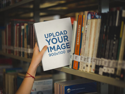 Placeit - Book Mockup Being Picked Up at a Library