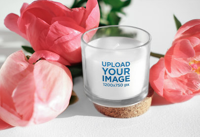 Placeit - Candle Mockup Featuring Peony Flowers
