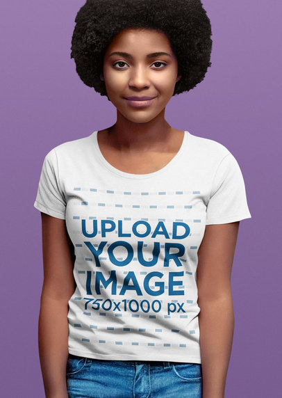Placeit - Round-Neck Tee Mockup of an AI-Generated Woman with Afro Hair