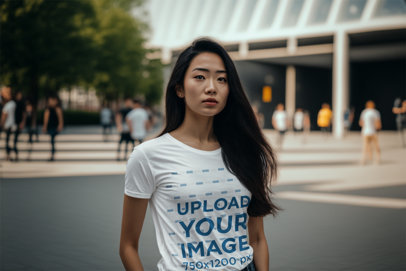 Placeit - Round-Neck T-Shirt Mockup Featuring an AI-Generated Woman ...