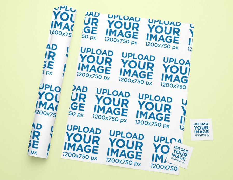 Placeit - Wrapping Paper Mockup Featuring Two Squared Stickers