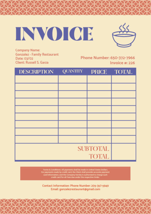 Placeit - Restaurant Invoice Maker With a Bowl Icon