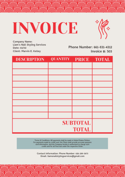 Placeit - Invoice Template for a Nail Salon Featuring a Hand Icon With ...