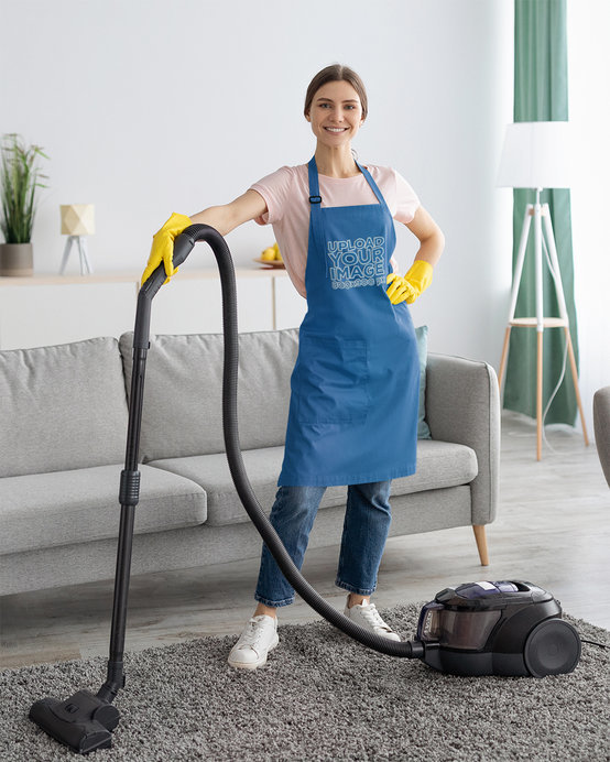 Placeit - Apron Mockup Featuring a Woman Doing House Cleaning