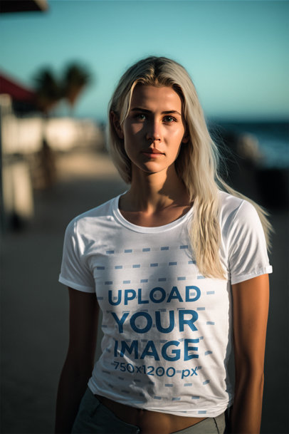 Placeit - AI-Generated Mockup Featuring a Woman Wearing a Round-Neck T ...