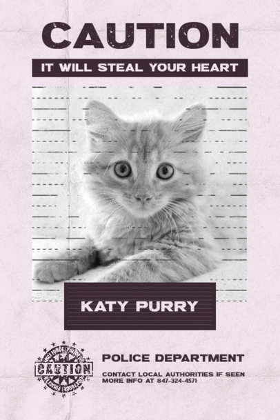 Placeit - Poster Maker Featuring a Most Wanted Theme and a Cute Cat