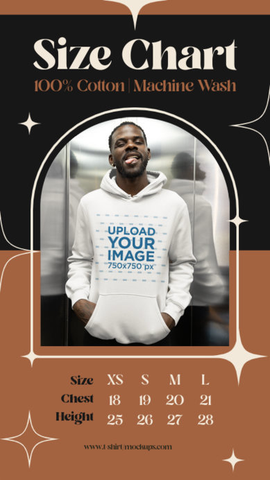 Placeit - Mockup of a Man with a Hoodie Featuring a Size Chart