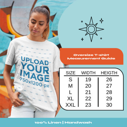 Placeit - POD Size Chart Mockup Featuring a Woman Wearing T-Shirt