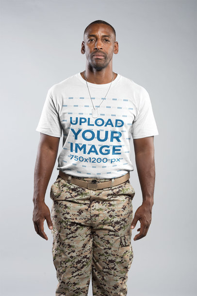 Placeit - Portrait of a Veteran Soldier Wearing a Round Neck T-Shirt ...