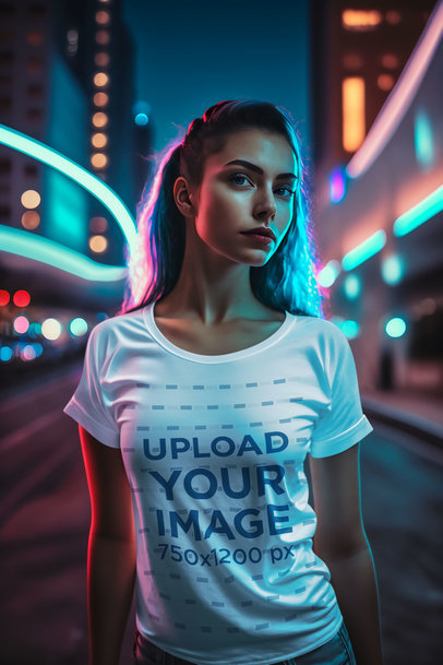Placeit - Mockup of an AI-Created Woman Wearing a Round-Neck T-Shirt at ...