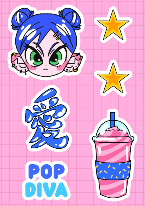 Placeit - Sticker Sheet Maker Featuring Y2K-Themed Graphics