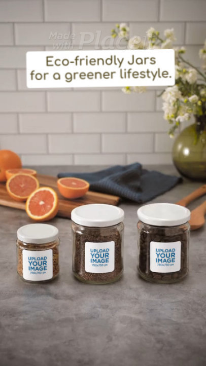 Placeit - Video of Three Glass Jars Placed on a Table Featuring an Eco ...