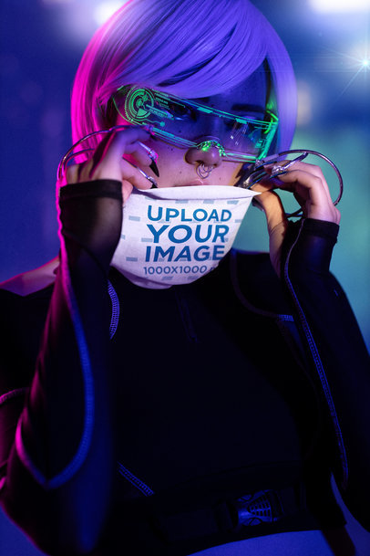 Placeit - Futuristic Mockup Inspired by Cyberpunk of a Woman Wearing a ...