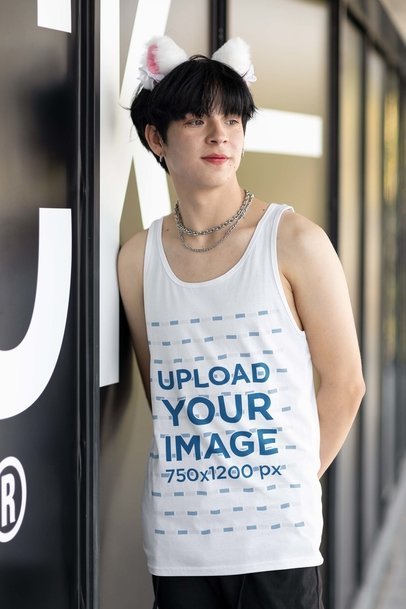 Placeit - Bella Canvas Tank Top Mockup of a Man with Cat Ears Inspired ...