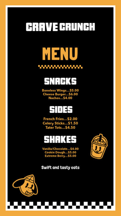 Placeit - Menu Generator for a Milshake and Snacks Restaurant