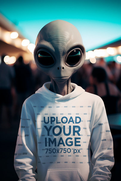 Placeit - AI-Generated Mockup Featuring a Big-Eyed Alien Wearing a ...