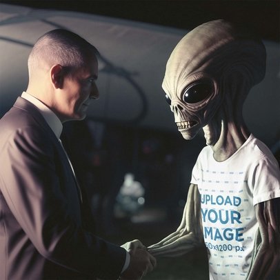 Placeit - Crewneck Tee Mockup Featuring an AI-Generated Alien Shaking ...