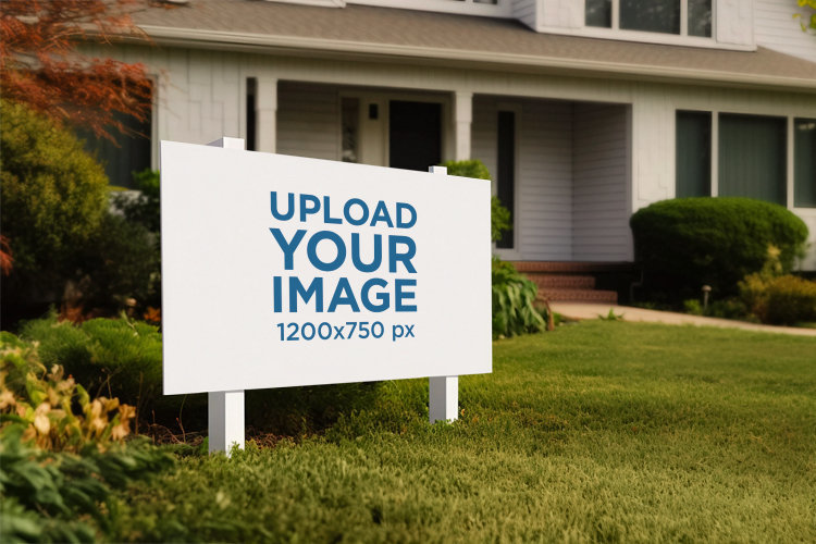 Placeit - AI-Generated Mockup Featuring a Sign Placed on a Home's Front ...