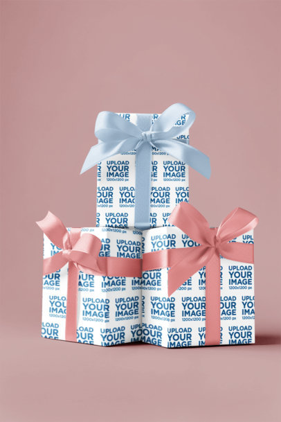 Placeit - Wrapping Paper Mockup of three AI-Generated Gifts Placed on a ...